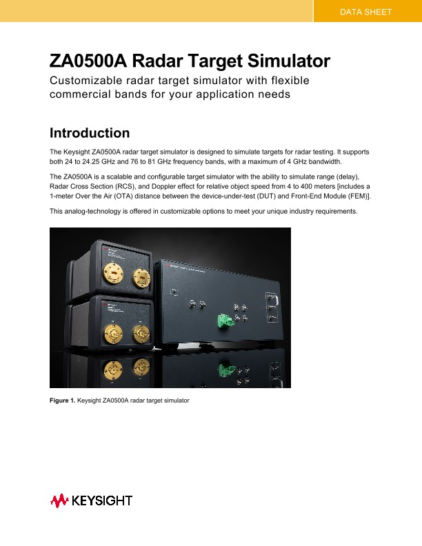 ZA0500A Radar Target Simulator PDF Asset Page | Keysight